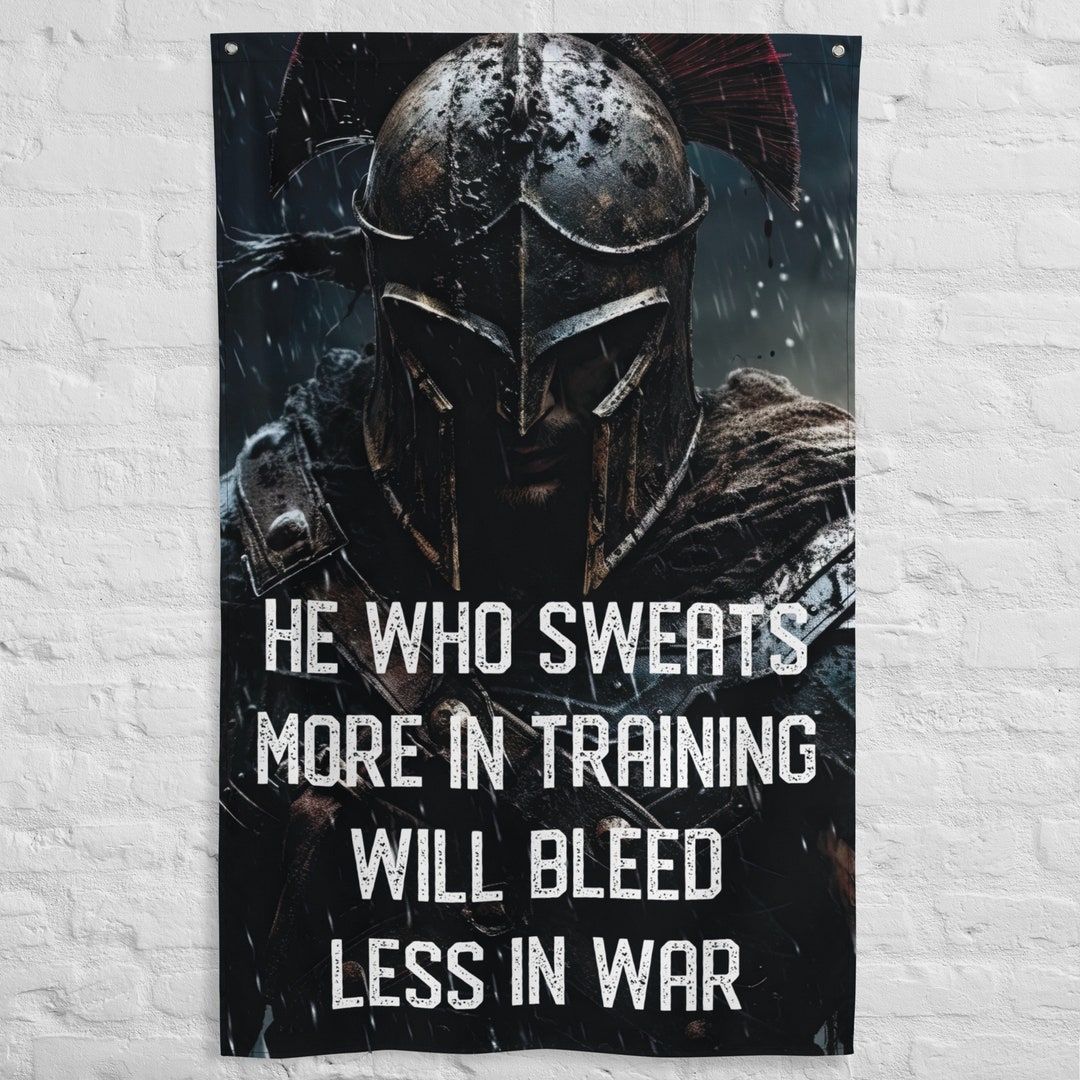 He Who Sweats - Spartan - V2 - Custom Home Gym Flag - Workout ...