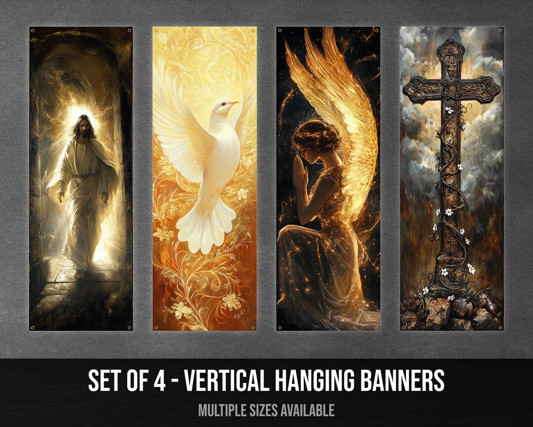Christian Spiritual Wall Art - Set of 4 Vertical Hanging Banners ...