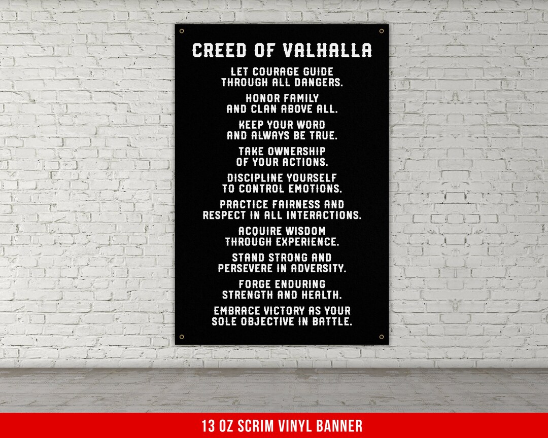 Creed of Valhalla Banner - Gym Wall Art - Motivational Fitness Decor ...
