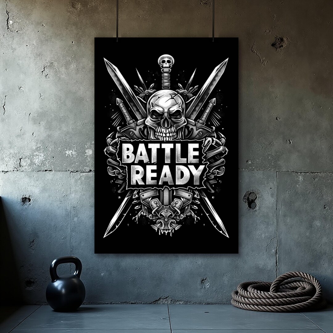 Battle Ready Poster, Skull Sword Poster, Home Gym Wall Art ...
