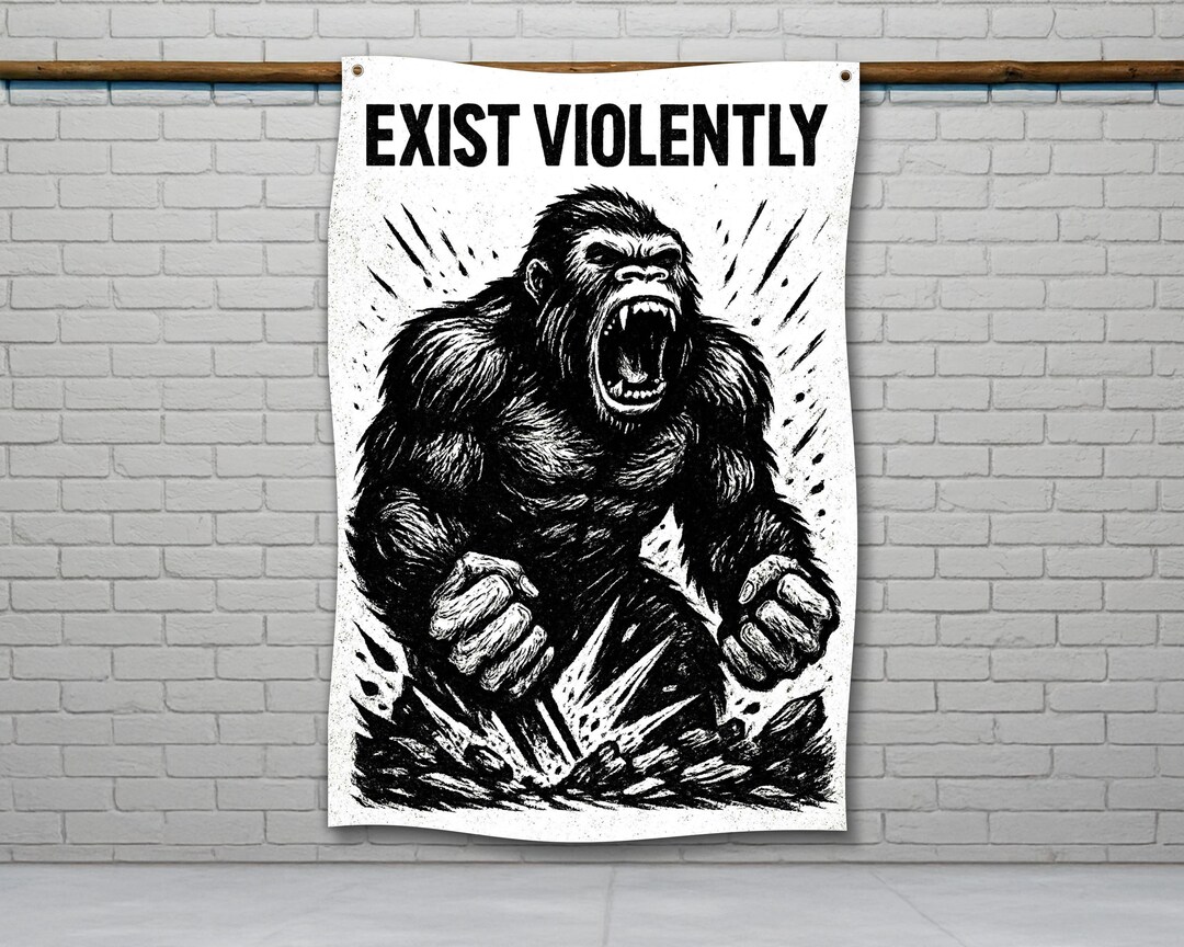 Exist Violently Gorilla Flag, Gym Decor, Motivational Flag, Home Gym ...