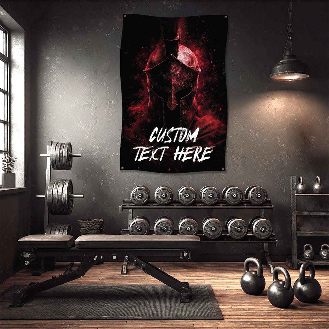 Spartan Gym Flag, Custom Text Wall Art, Motivational Home Gym Decor ...