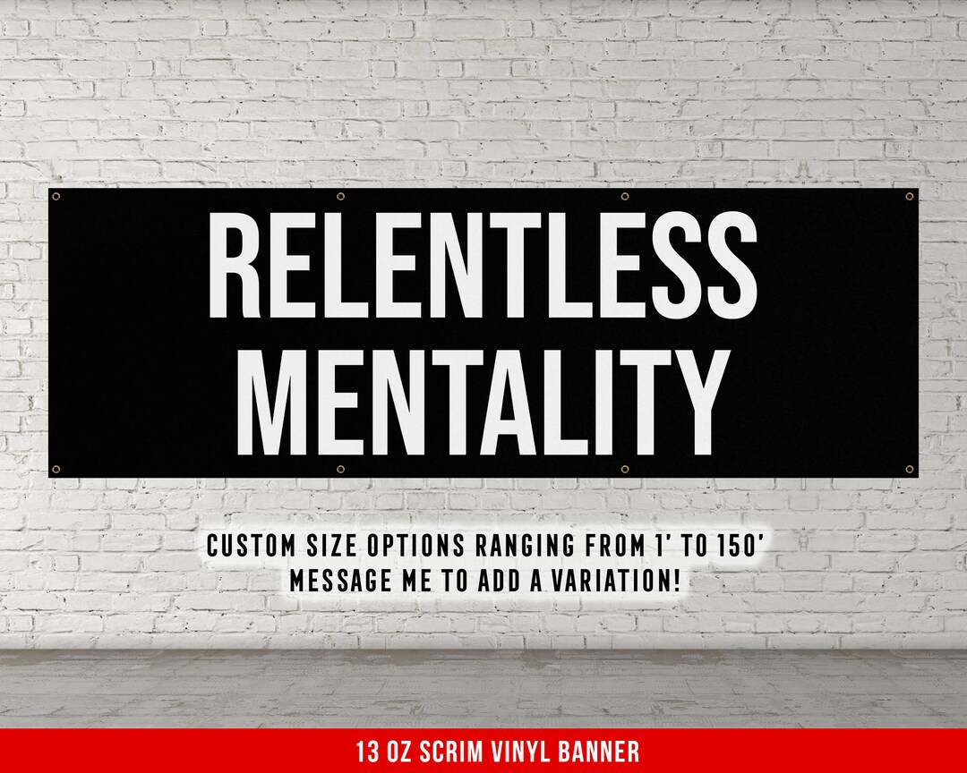 Relentless Mentality Banner - Weightlifting - Large Quote Wall Art ...