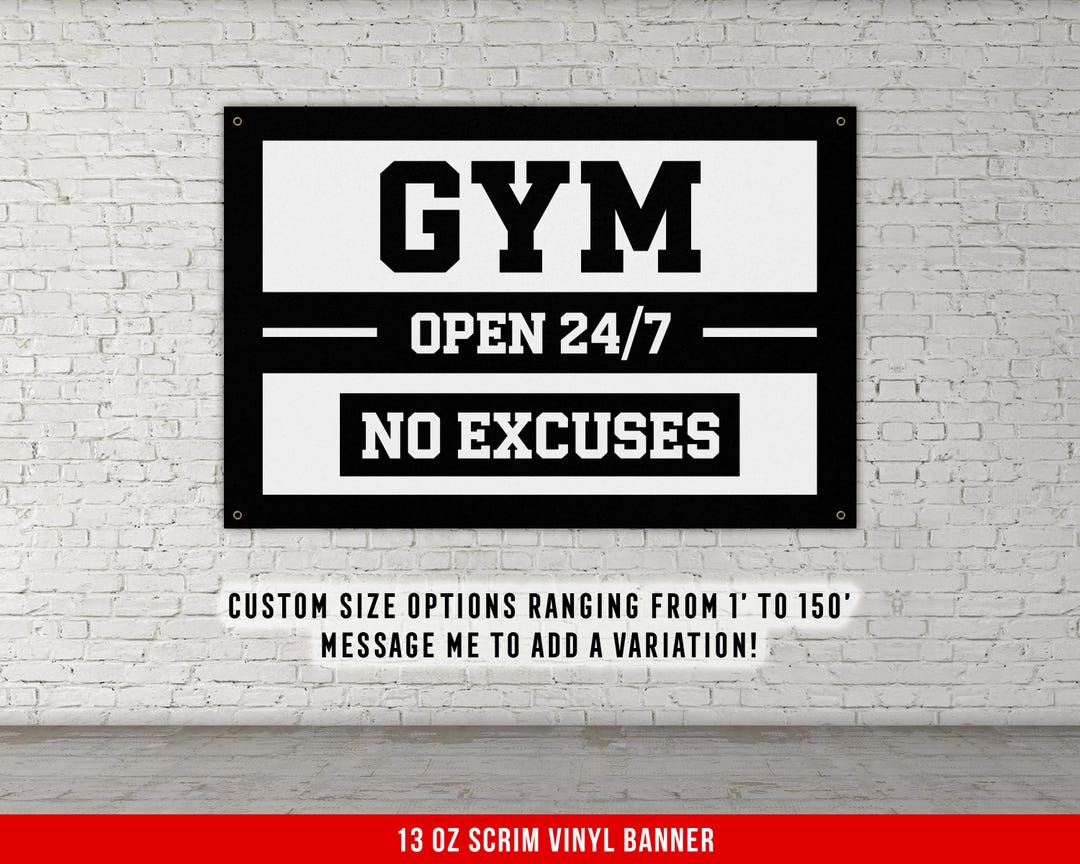 Gym Vinyl Banner for Home Gym Decor No Excuses Motivational Quote ...
