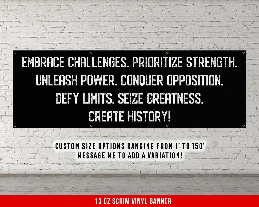 Embrace Challenges Banner Motivational Home Gym Decor Large Quote Wall ...