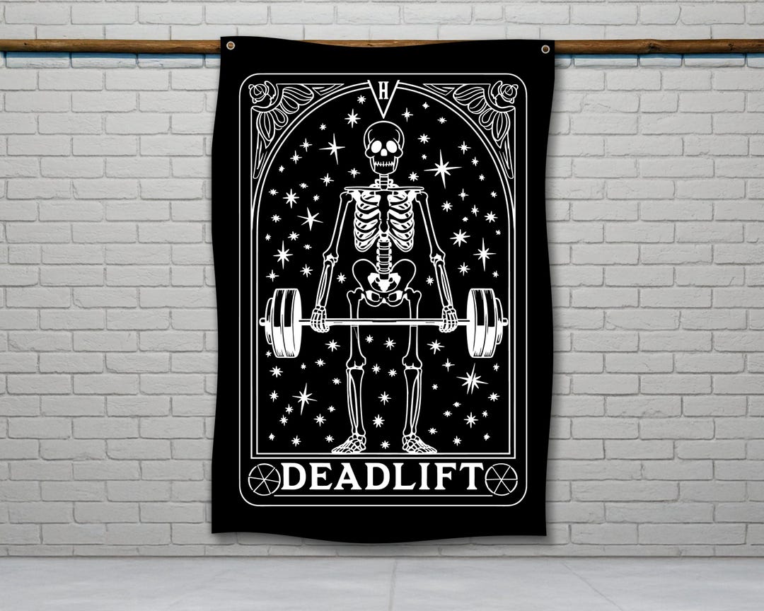 Deadlift Skeleton Flag, Motivational Gym Decor, Home Gym Banner, Garage ...
