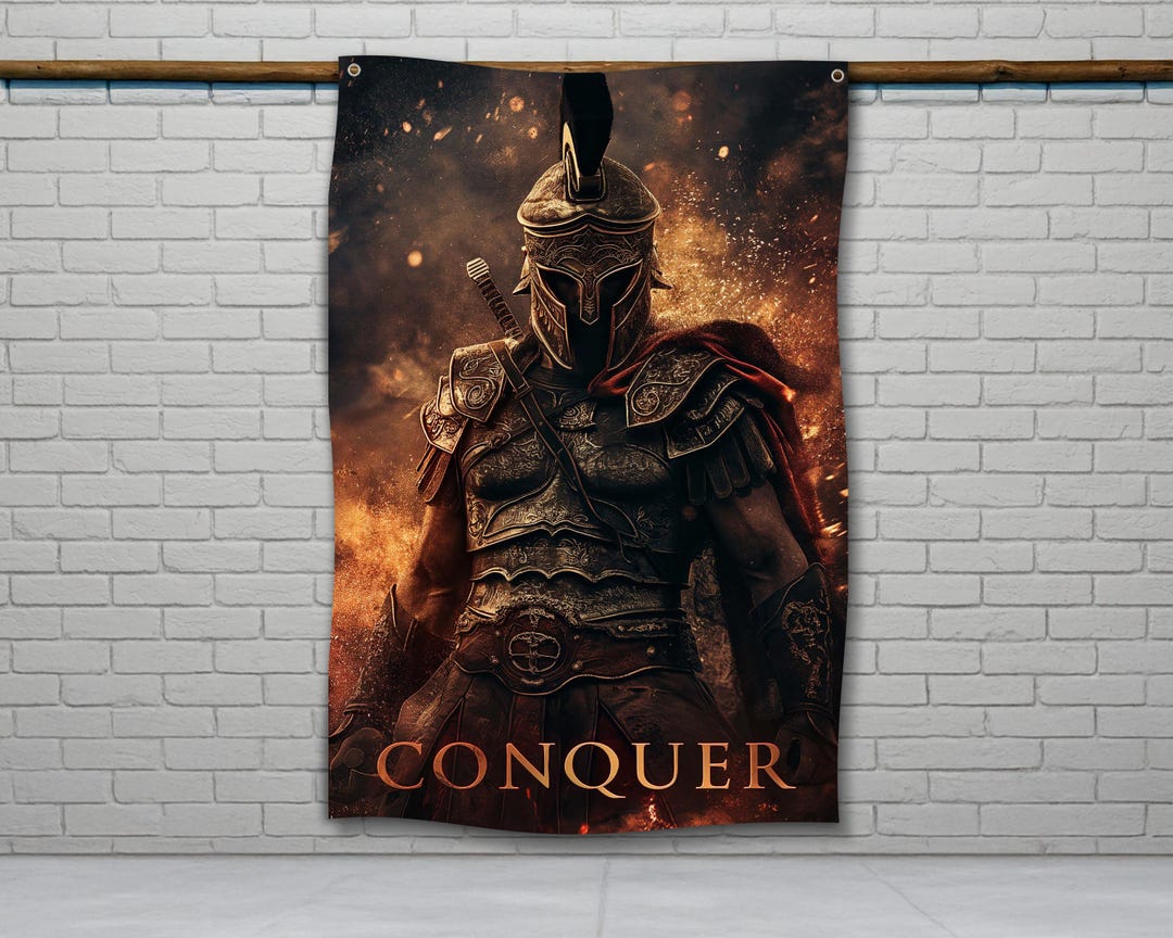 Spartan Conquer Flag, Home Gym Wall Art, Motivation Flag, Distressed ...