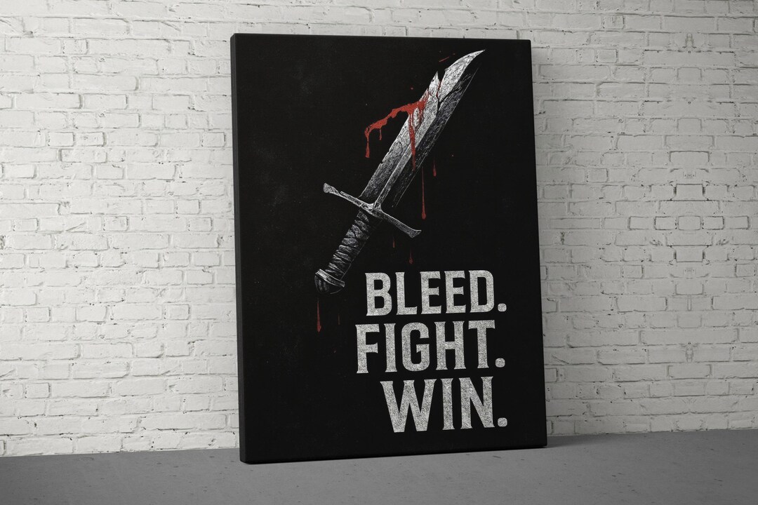 Bleed Fight Win Canvas, Motivational Art, Gym Decor, Office Wall Art ...