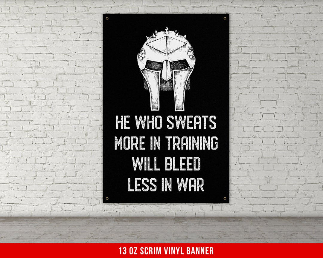 He Who Sweats Banner - Home Gym Decor - Large Motivational Quote Wall ...