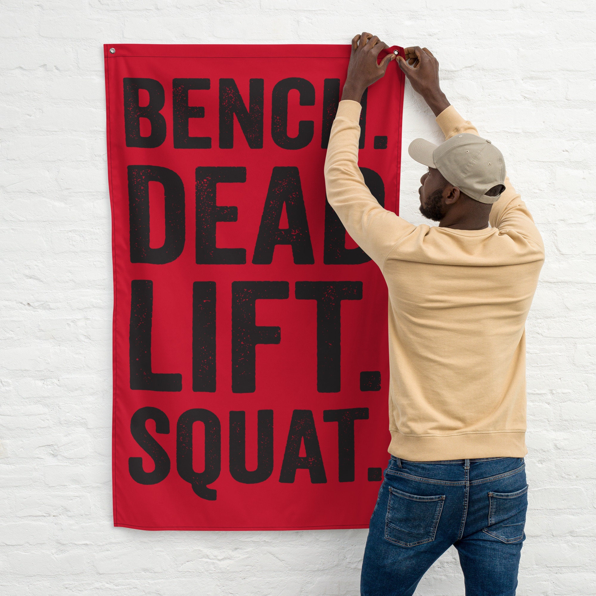 Bench Deadlift Squat - Custom Home Gym Flag - Workout Motivation ...
