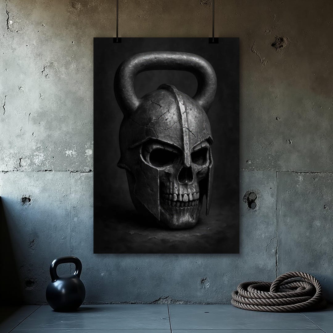 Kettlebell Helmet Skull Poster, Home Gym Wall Art, Bodybuilding ...