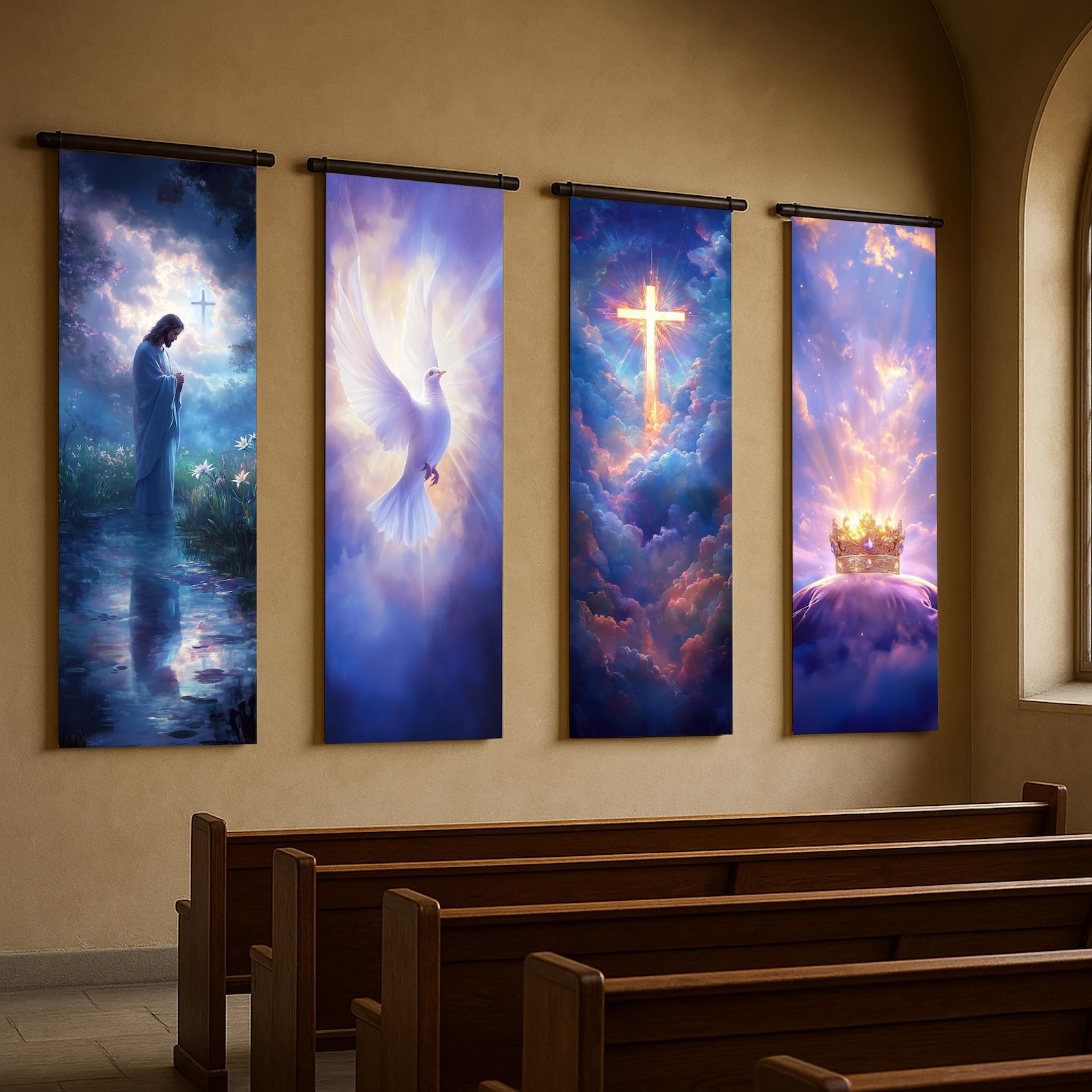 Christian Catholic Faith Wall Decor - Set of 4 Banners - Jesus, Dove ...