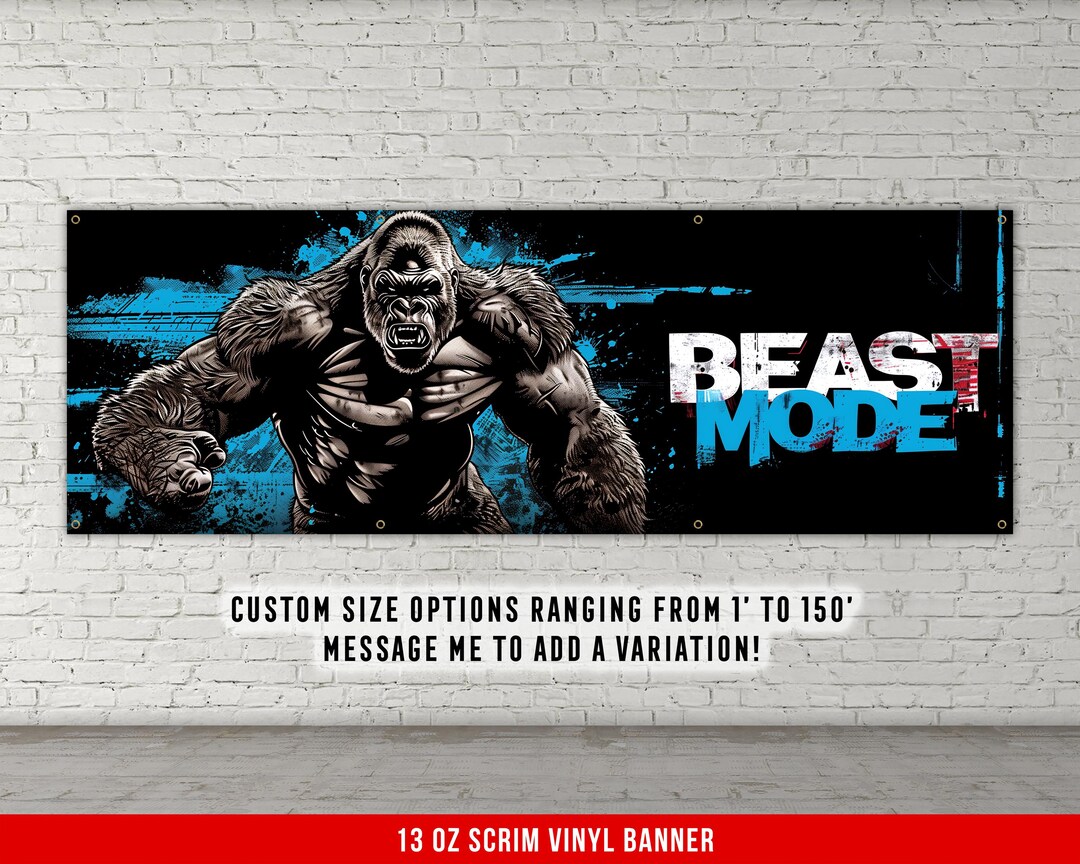 Gym Banner, Home Gym Decor, Beast Mode, Gorilla Banner, Motivational ...