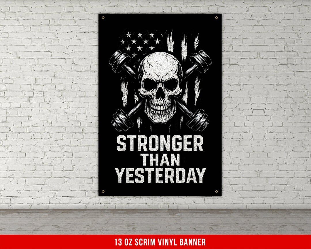 Gym Banner, Motivational Quote, Home Gym Decor, Skull Dumbbell Banner ...