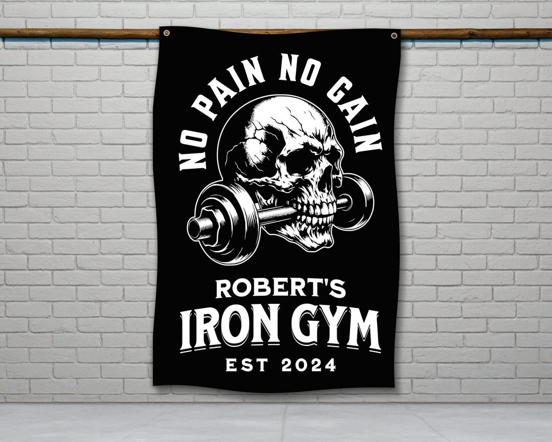Custom Gym Flag, Home Gym Decor, Personalized Gym Banner, No Pain No ...