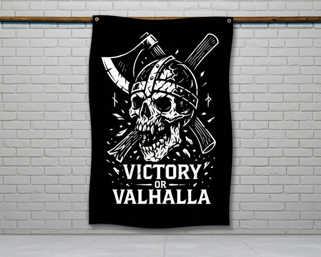 Victory or Valhalla Flag, Viking Skull Flags, Gym Flag, Garage Gym ...