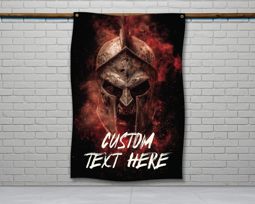 Custom Spartan Helmet Flag, Motivational Gym Decor, Garage Gym Sign ...