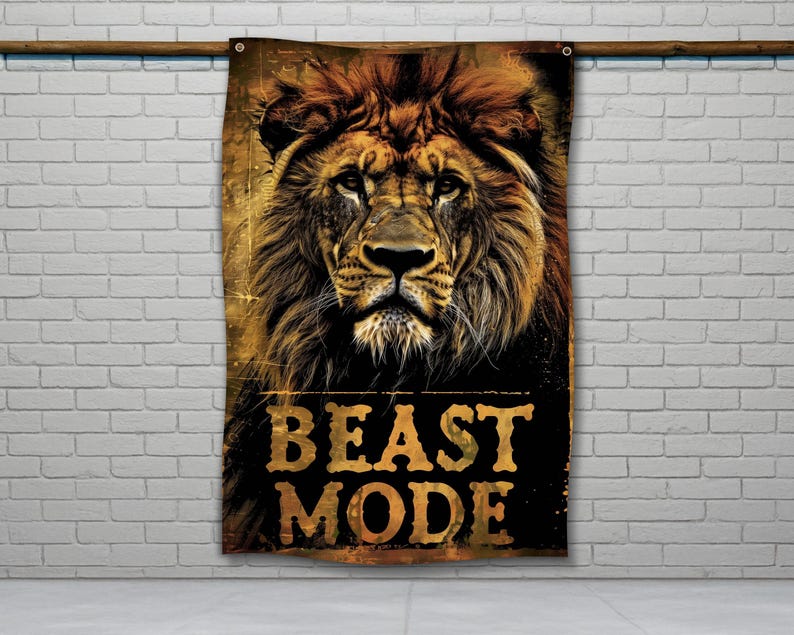 Beast Mode Lion Flag, Gym Flag, Motivational Flag, Home Gym Decor, Dorm ...
