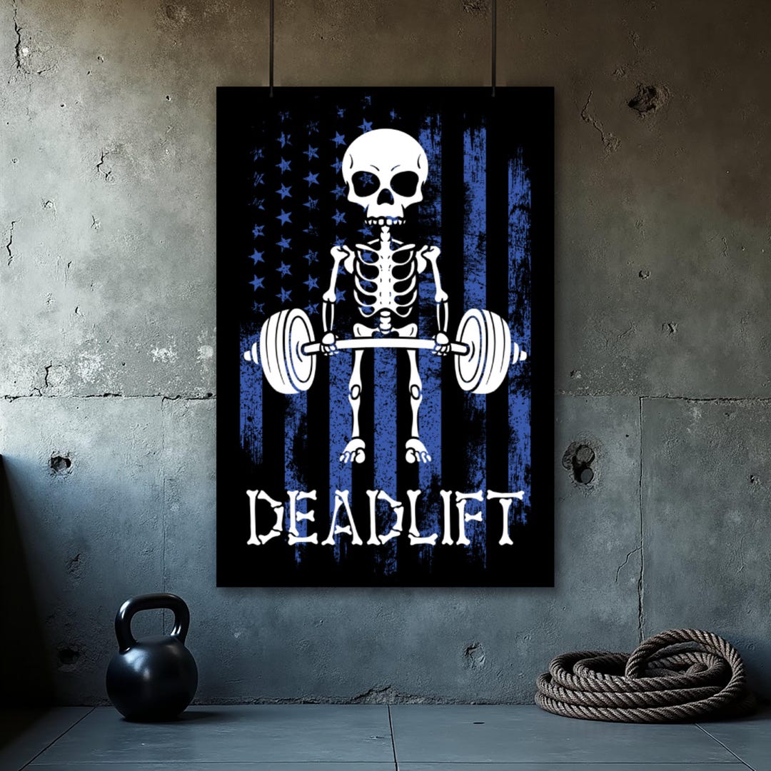Skeleton Deadlift Poster, Motivational Fitness Artwork, Weightlifting ...