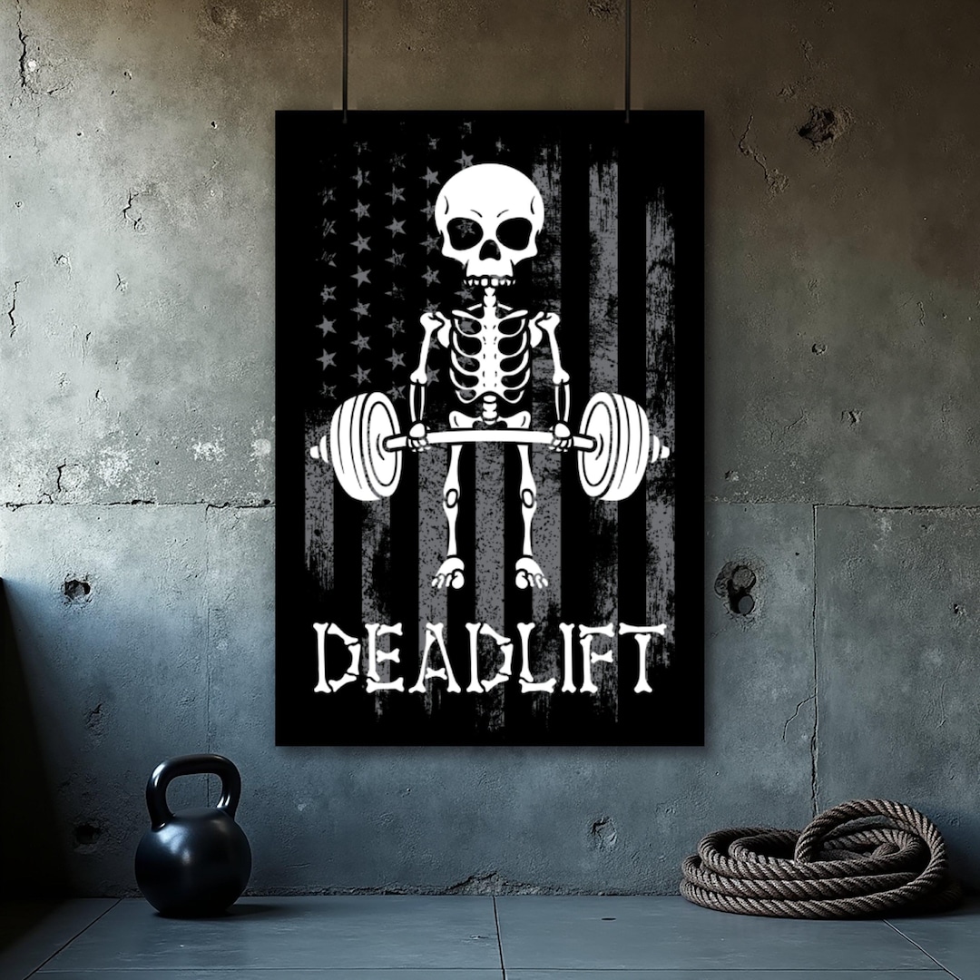 Deadlift Skull Poster for Gym Motivation, Skeleton Weightlifting Poster ...