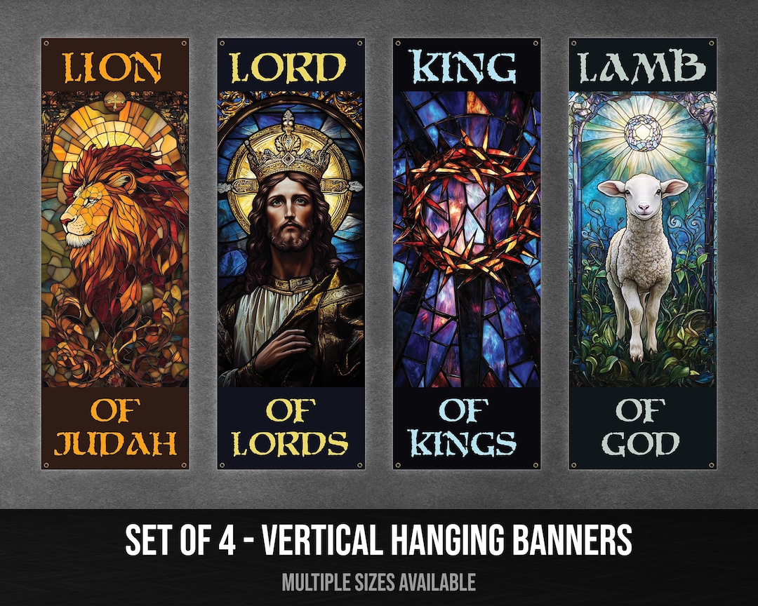 Christian Catholic Wall Decor - Set of 4 Banners - Jesus, Cross, Crown ...