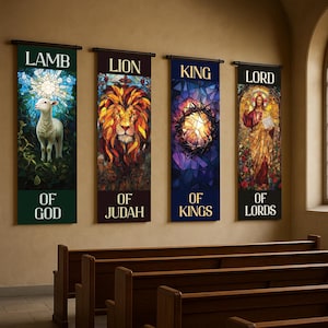 Set of 4 Christian Catholic Banners - Jesus, Cross, Lamb, Crown ...