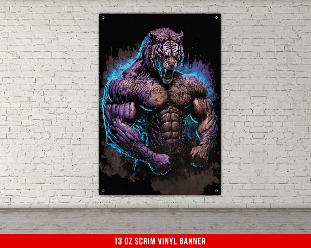 Tiger Muscles Banner Home Gym Decor Large Motivational Wall Art ...