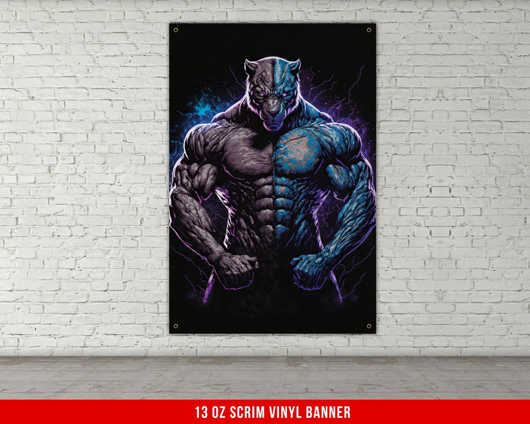 Tiger Muscles Banner Home Gym Decor Large Motivational Wall Art ...