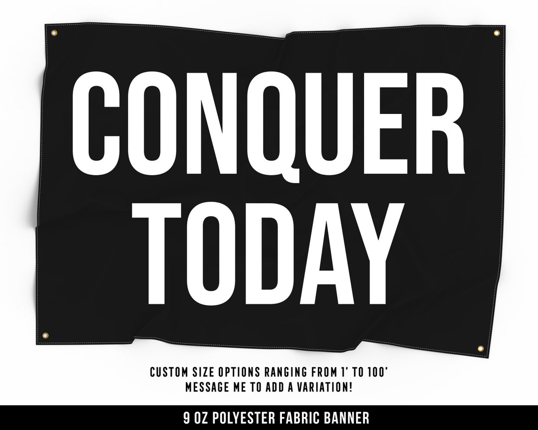 Conquer Today Cloth Banner - Home Gym Decor - Large Wall Art Quote ...