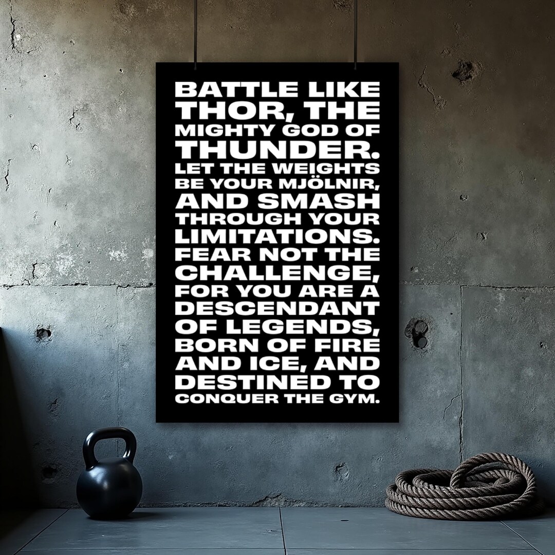 Thor Gym Motivation Poster, Battle Like Thor Quote Print, Workout ...