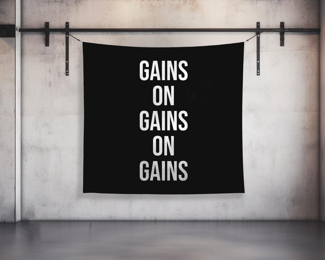 Gains on Gains Motivational Quote Tapestry Home Gym Decor Wall Art ...