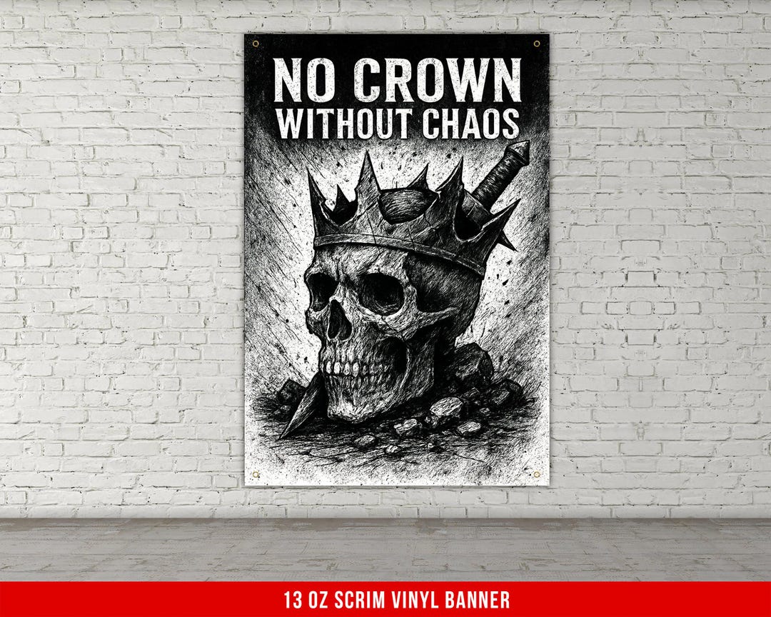 No Crown Without Chaos Banner, Motivational Banner, Gym Wall Decor ...
