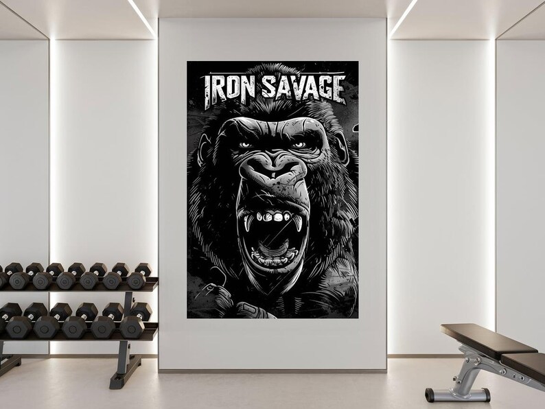 Iron Savage Gorilla Poster, Home Gym Wall Art, Fitness Print ...