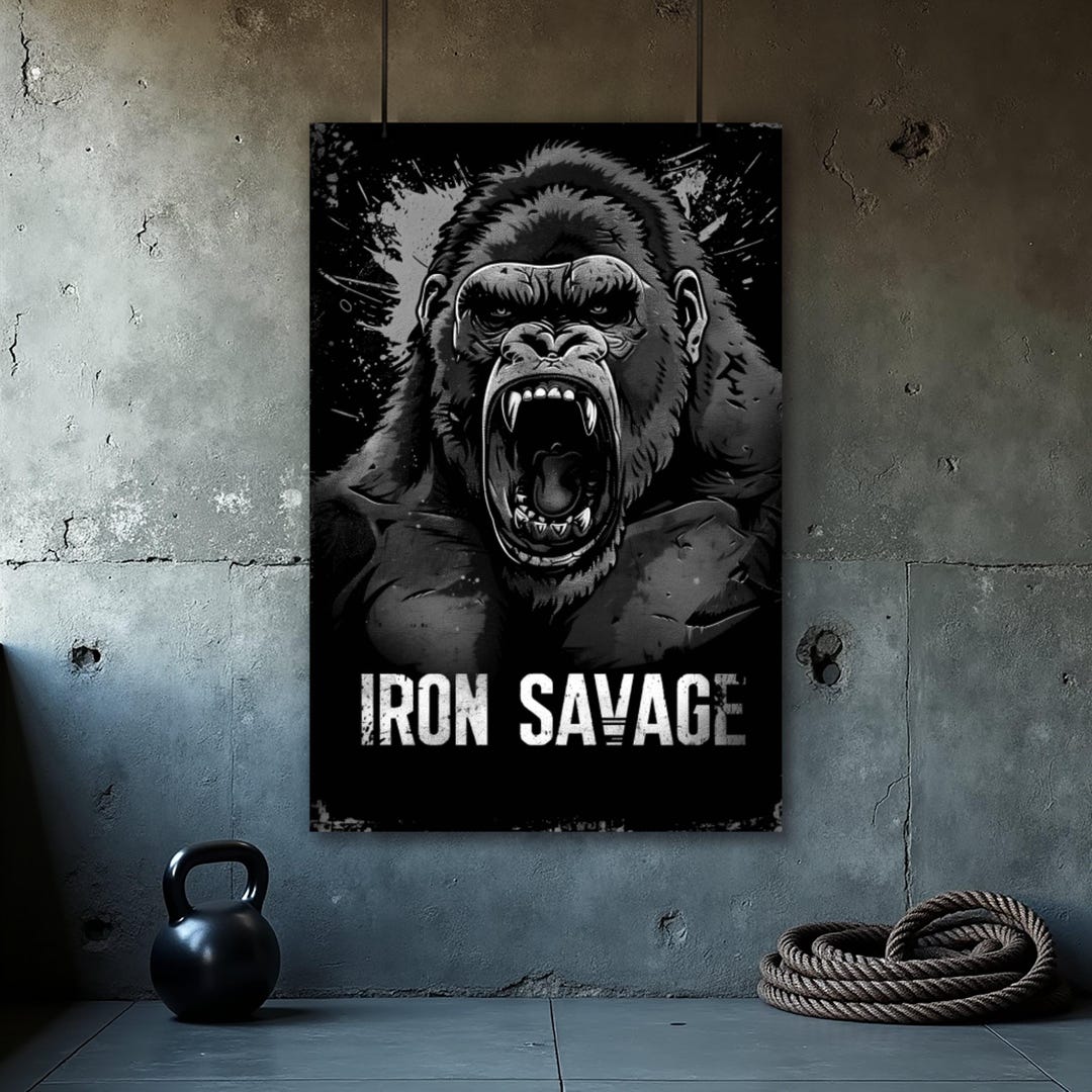 Iron Savage Gorilla Poster, Home Gym Wall Art, Bodybuilding Poster ...