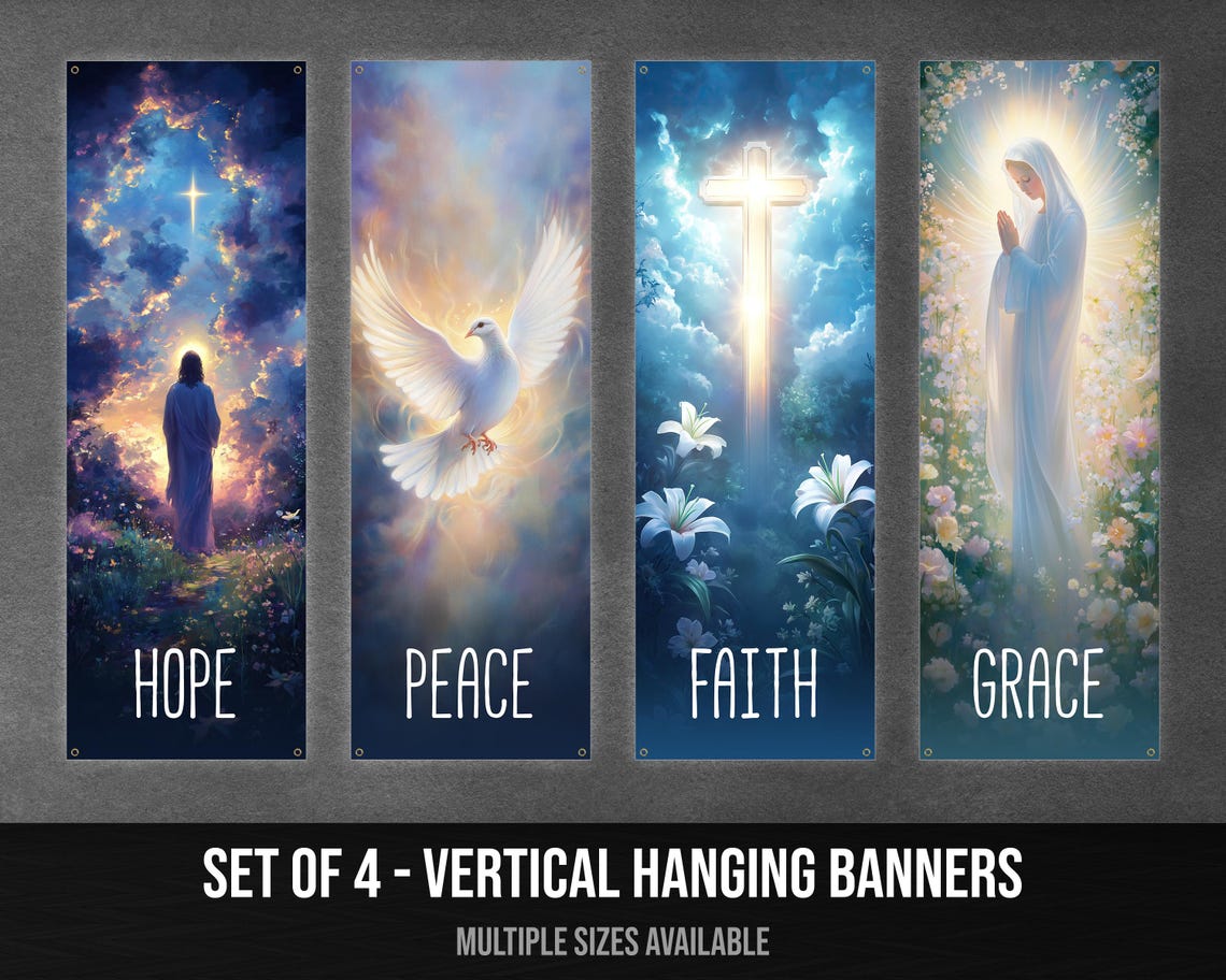 Christian Catholic Faith Wall Decor - Set of 4 Banners - Jesus, Cross ...