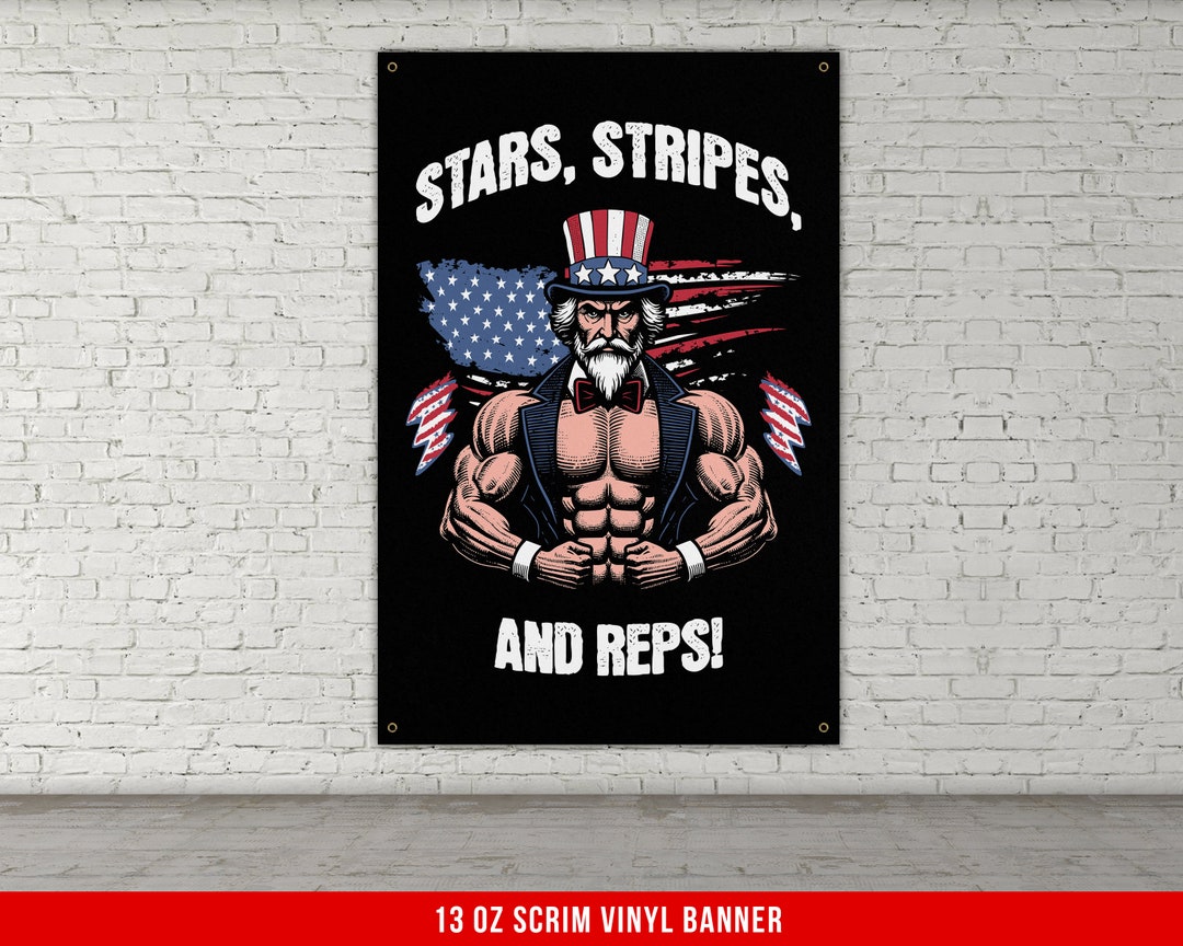 Stars Stripes Reps Banner - Home Gym Decor - Large Motivational Quote ...