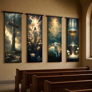 Christian Catholic Faith Wall Decor - Set of 4 Banners - Cross, Jesus ...