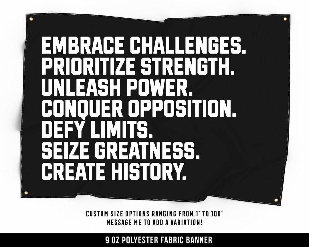 Embrace Challenges Cloth Banner Home Gym Decor Large Wall Art Quote ...