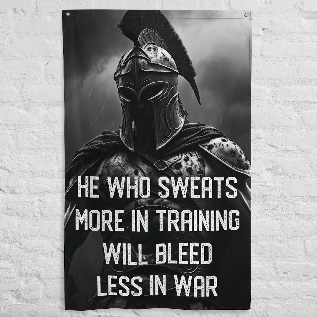 He Who Sweats - Spartan - V1 - Custom Home Gym Flag - Workout ...