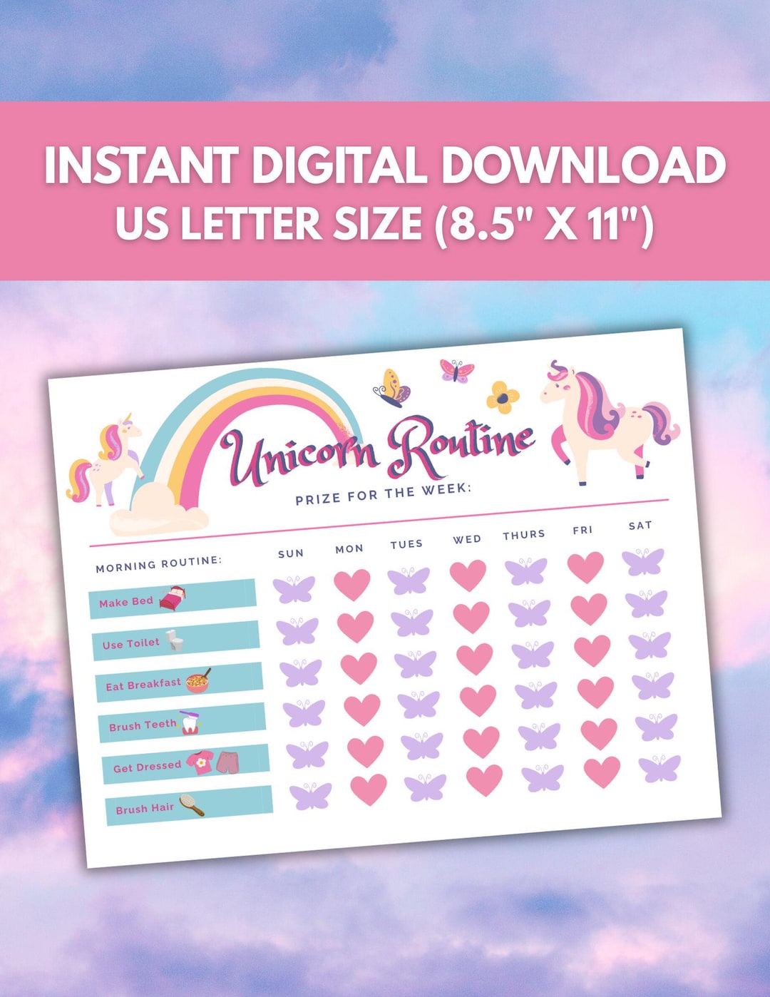 Unicorn Reward Chart for Kids, Unicorn Routine Chart, Unicorn Kids ...