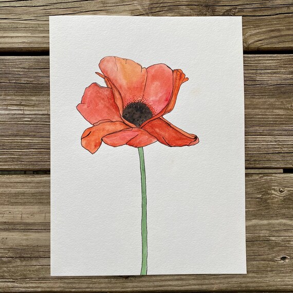 Single Poppy Original Watercolor Painting | Etsy