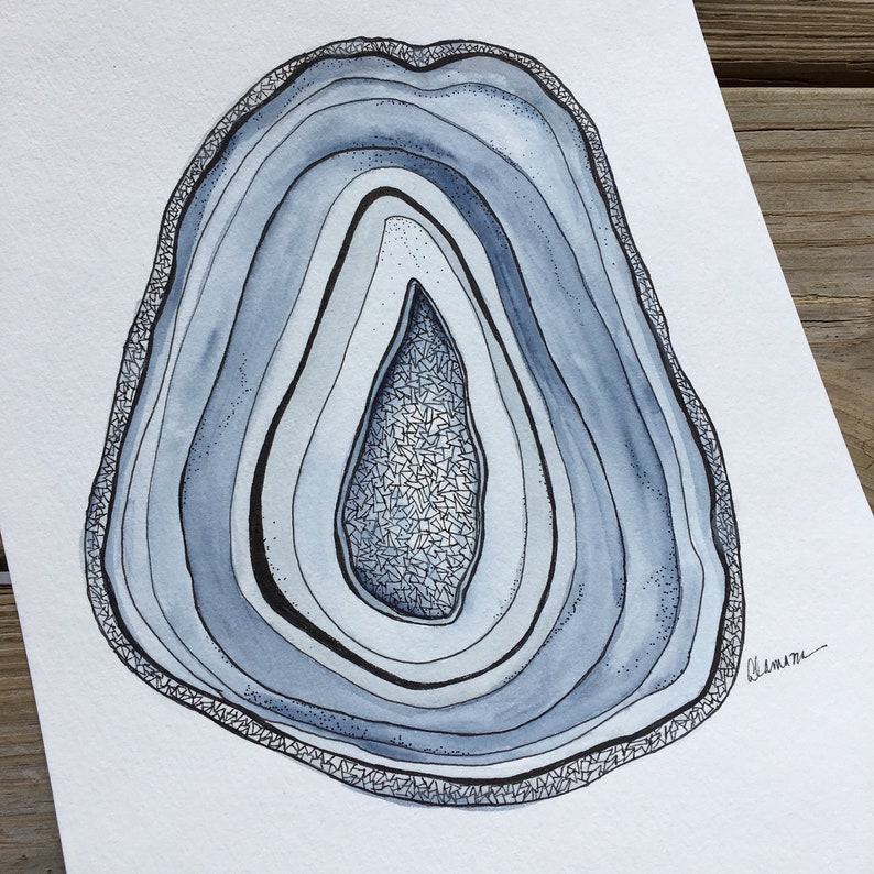 Blue Agate Geode - Original Watercolor Painting 9" X12" - Etsy