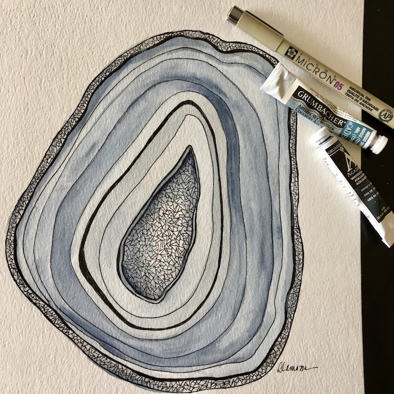 Blue Agate Geode - Original Watercolor Painting 9" X12" - Etsy