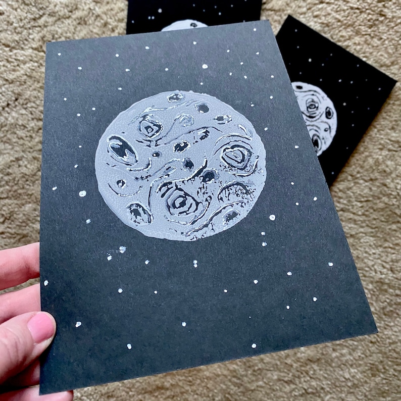 Moon Original Linocut Print - Choose Your Moon! - Etsy