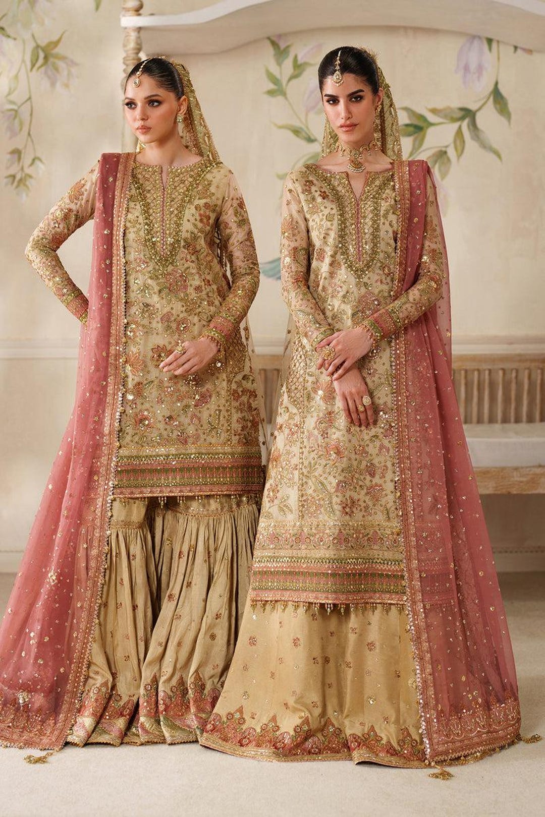 Luxury Pakistani Sharara Gharara Suit for Women, Embroidered Wedding ...