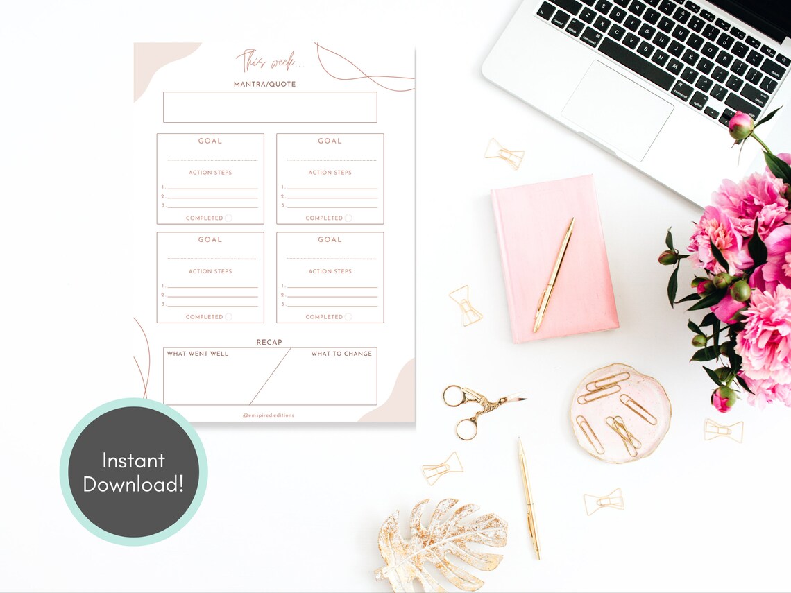 Printable Weekly Goal Planner With Action Steps and Recap - Etsy