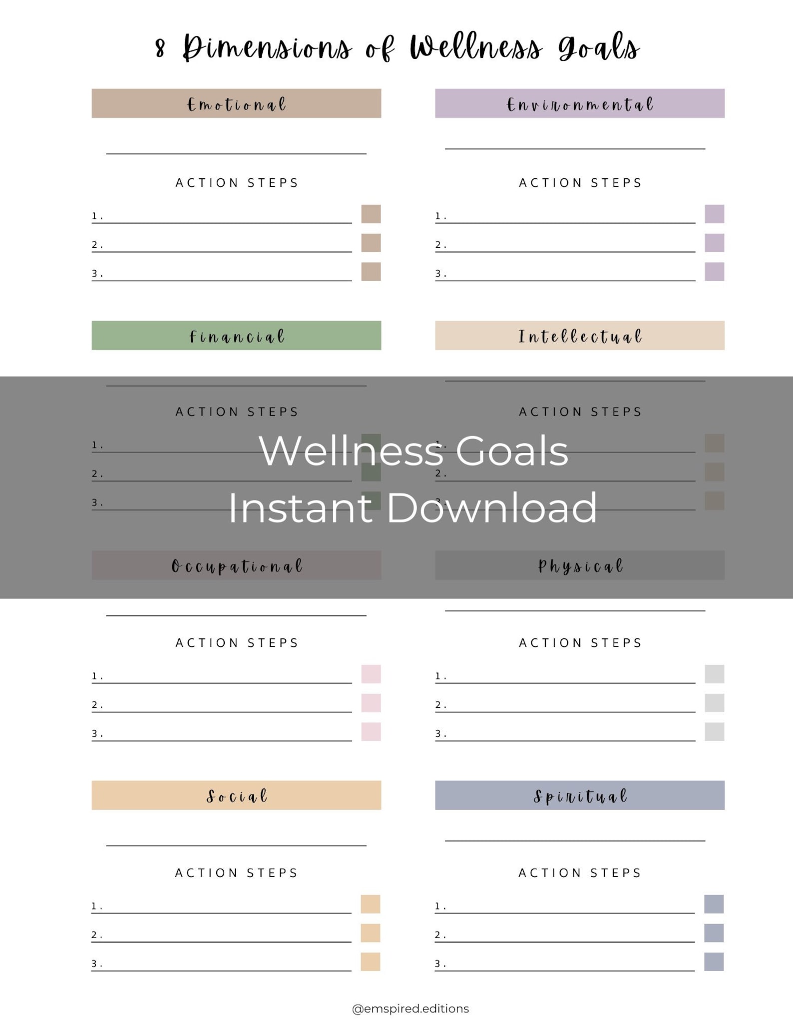 8 Dimensions of Wellness Goal Planner - Etsy