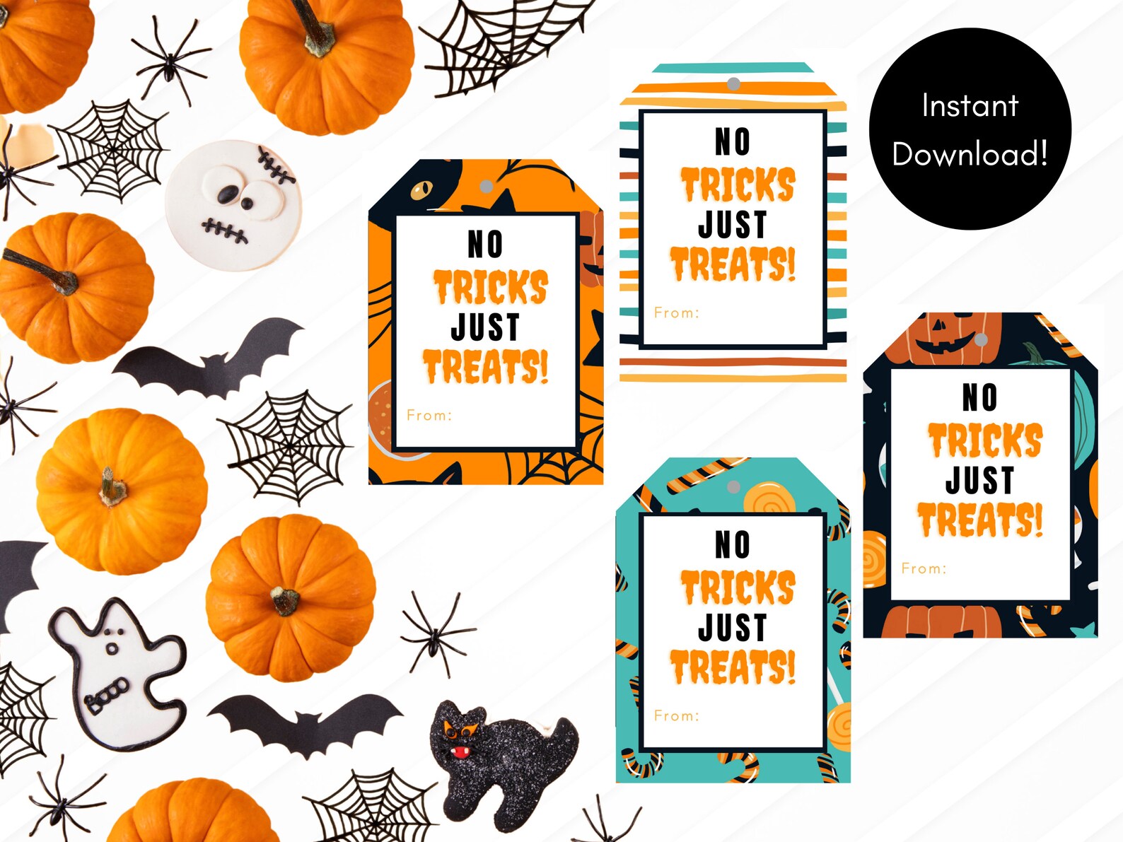 Halloween Treat Tags no Tricks Just Treats Printable - Etsy