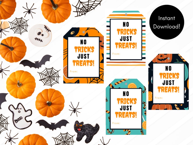Halloween Treat Tags no Tricks Just Treats Printable - Etsy