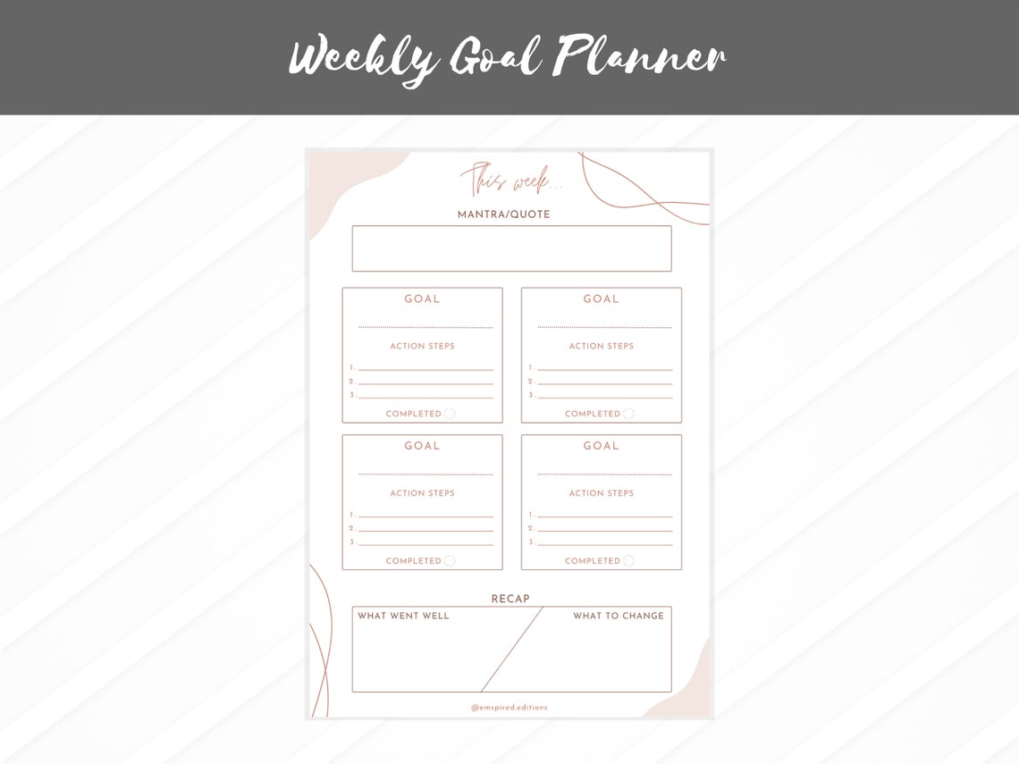 Printable Weekly Goal Planner With Action Steps and Recap - Etsy